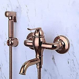 CUTPOIY Wall Mounted Toilet Shower Spray Mixer Set Rose Gold with Swivel Outlet Bidet Attachment Faucet Sprayer Kit for Toilet Bathroom Toilet Bidet Mixer Spray Kit,B (A)
