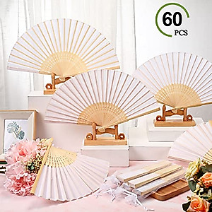 Chunful 60 Pieces Silk Folding Hand Fans with Fabric Sleeve, Bamboo Folded Handheld Fans for Wedding Guests Bridal Shower Dancing Party Favor Decoration