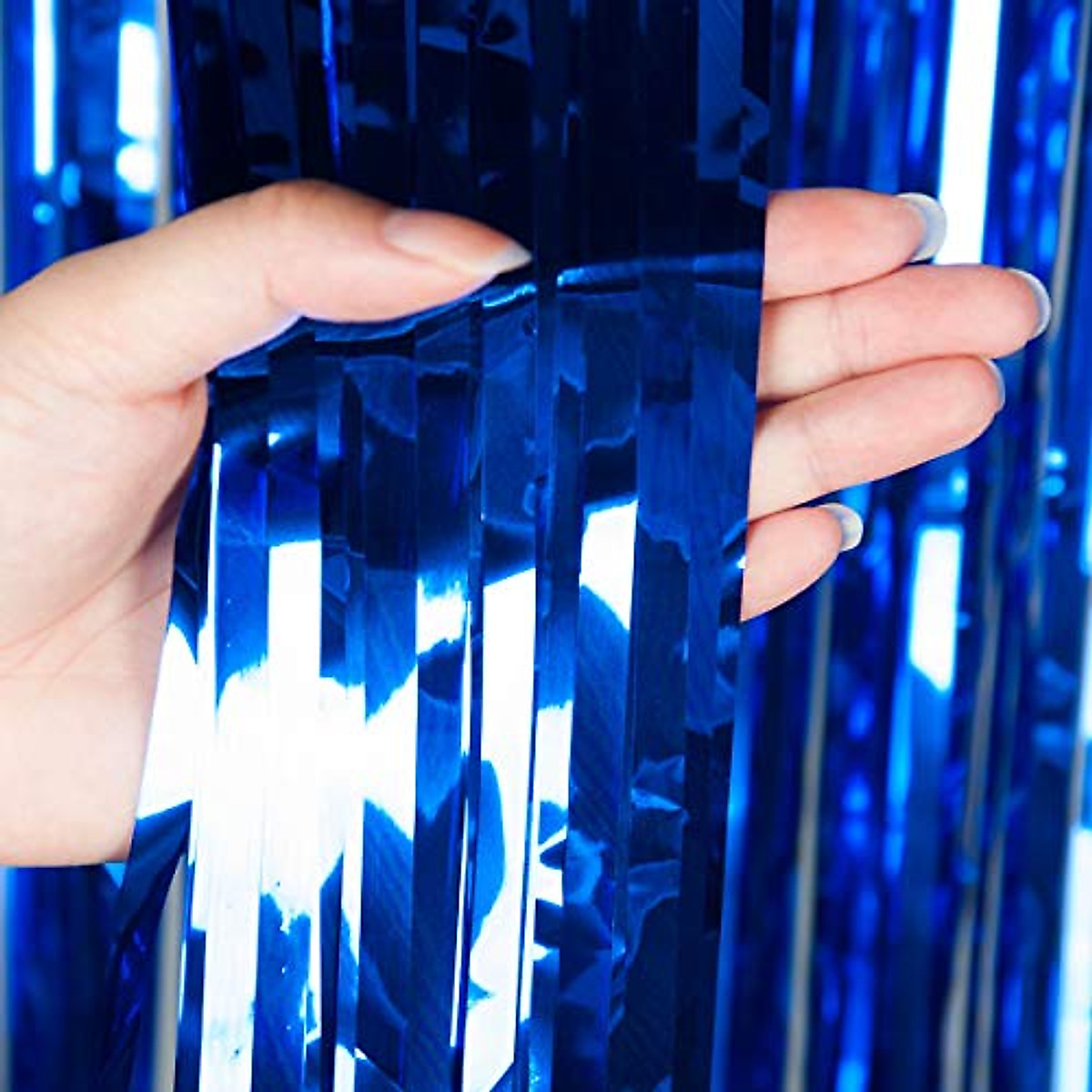 BTSD-home Blue Foil Fringe Curtain, Metallic Photo Booth Backdrop Tinsel Door Curtains for Wedding Birthday Bridal Shower Baby Shower Bachelorette Christmas Party Decorations(2 Pack, 6ft x 8ft)