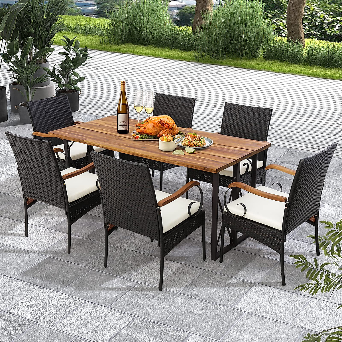 Tangkula Patio Wicker Chairs Set of 4, All Weather Heavy Duty Outdoor PE Rattan Dining Chairs, with Soft Zippered Cushion, for Backyard, Balcony, Poolside (2, Off White)