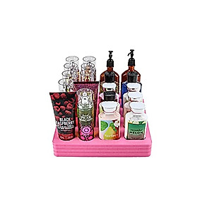Polar Whale 2 Lotion and Body Spray Stand Organizers Large Tray Pink Durable Foam Washable Waterproof Insert for Home Bathroom Bedroom Office 12.3 x 11.75 x 2 Inches 20 Slots 2pc Pair Set