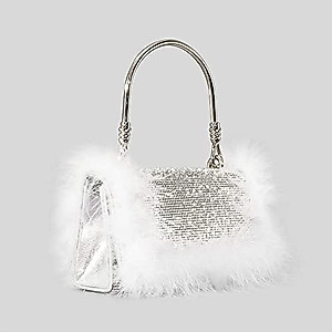 ATOLYE Sparkly Rhinestone Ostrich Feather Evening Clutch Bag, Women Shiny Handbag/Shoulder/Crossbody Bags for Wedding Party