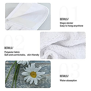Summer Daisy Flowers Kitchen Hand Towels Vintage Wooden Board Hanging Dish Towels with Loop 2PCS, Soft Super Absorbent Fingertip Towel Dishcloths for Bathroom Washroom Guestroom Hotel 12x17 In