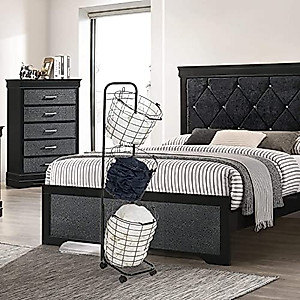 Ganggend 3-Tier Laundry Basket with Lockable Wheels, Wire Laundry Hamper with Rubber Handle Laundry Cart Storage Rolling Hamper for Organizing Clothes Black