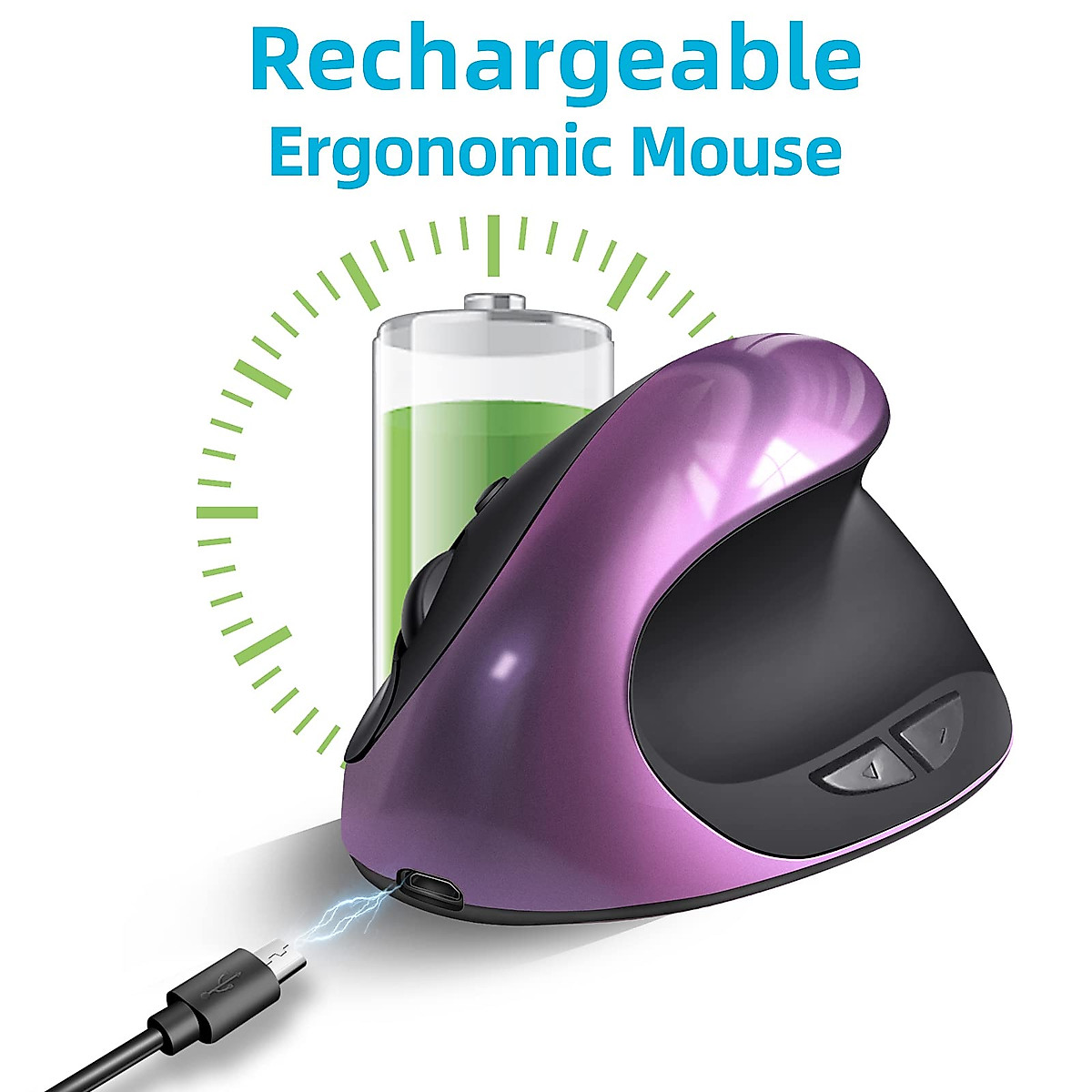 Woddlffy Ergonomic Mouse Wireless,Rechargeable Vertical Mouse Right Handed Small Mouse with 6 Buttons 1000/1200/1600 for Laptop,Desktop,PC, MacBook（Purple