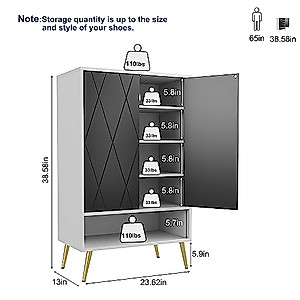 HOMEFORT Shoe Cabinet,15 Pairs Shoe Rack Organizer Cabinet, Freestanding Shoe Storage Cabinet for Narrow Entryway Closet,6-Tier Modern Shoe Organizer with Double Doors and Adjustable Shelf (White)
