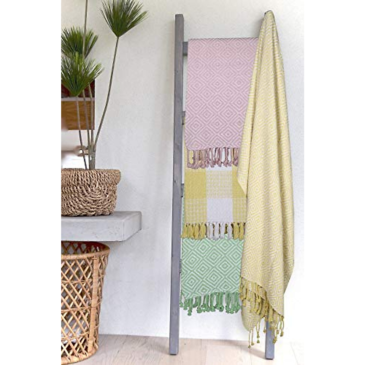 Throw Blanket With Fringes In Diamond Design 50x60 Inch -Lime Yellow Cotton Throw For Sofa, Chair, Bed, & Everyday Use, Well crafted for durability, Farmhouse Throw,All Season Throw Blanket