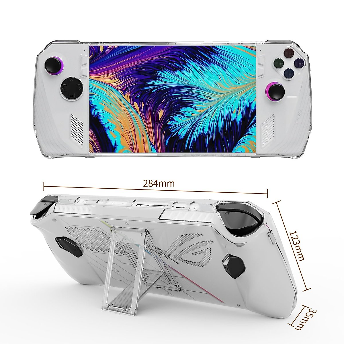 JDDWIN Full Case for ASUS Rog Ally 2023, Protective Handheld Case Skin with Detachable Front Shell Cover and Kickstand for Rog Ally,Shockproof/Non-Slip/Anti-Collision (Clear)