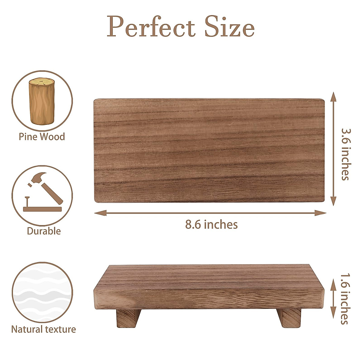 Small Wood Tray Pedestal Stand Farmhouse Bathroom Decor Decorative Wooden Riser Kitchen Soap Dish Holder for Vanity, Counter, Sink, Brown