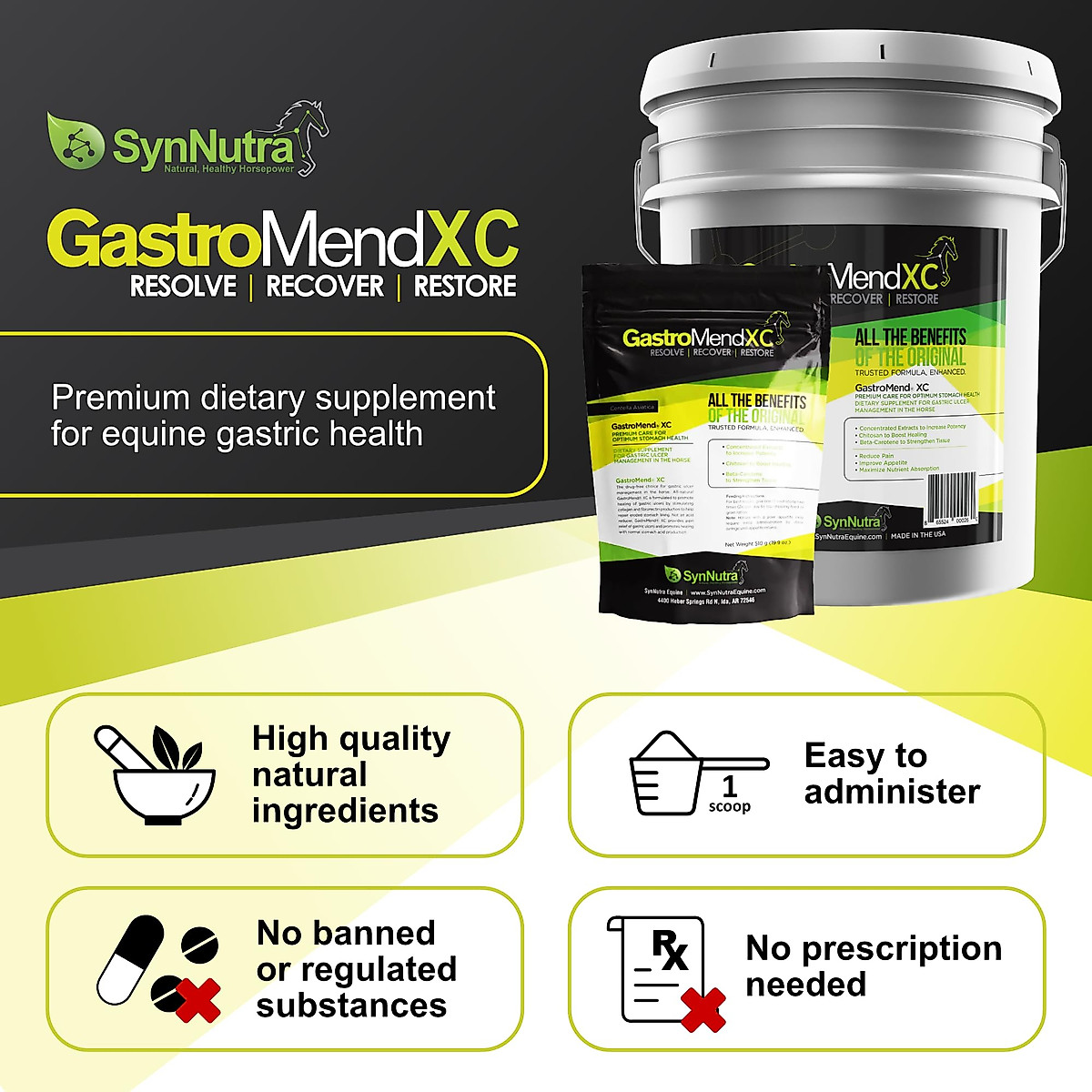 GastroMend XC, 100% Natural Equine Stomach Health for Horses, Promotes Healing & Prevention of Gastric Ulcers, Highly Potent & Effective, Supports Gastric and Hindgut Health, 30 Servings, Made in USA