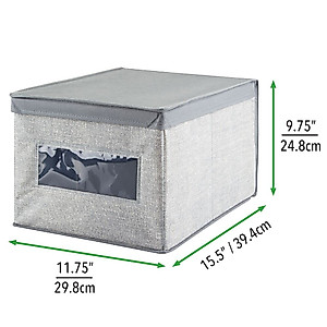 mDesign Large Fabric Stackable Closet Organizer Box with Clear Window/Lid for Bedroom, Office, Bathroom, Mudroom Organization - Shoe, Sweater, Clothes Storage, Lido Collection, 6 Pack, Gray