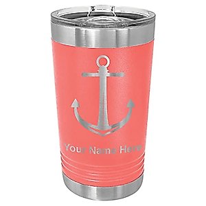 LaserGram 16oz Vacuum Insulated Pint Tumbler, Boat Anchor, Personalized Engraving Included (Coral)
