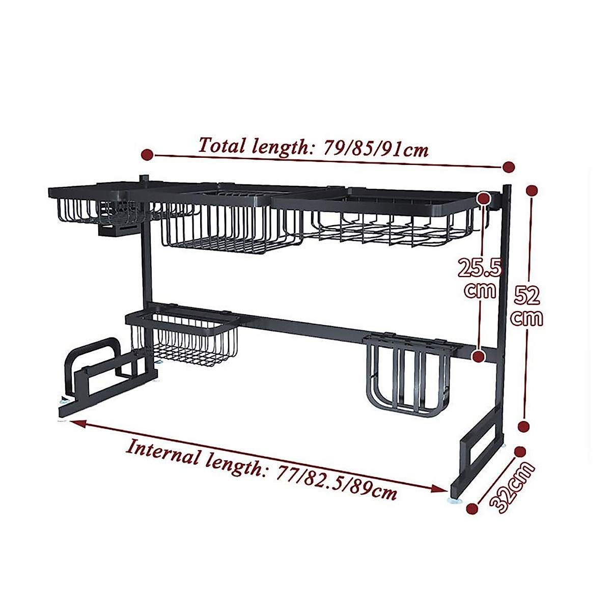 FEHUN Sinks,Stainless Steel Kitchen Sink Dish Drying Rack Drain Rack/79*32*52Cm