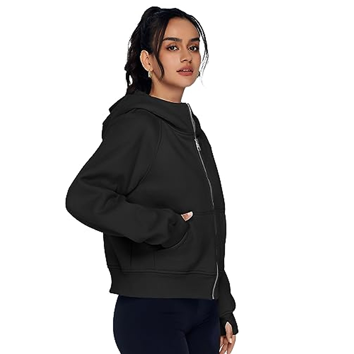 AUTOMET Womens Black Hoodie Fleece Zip Up Jackets Cropped Oversized Sweatshirts Zipper Coat Trendy Pullover Fashion Outfits Winter Clothes