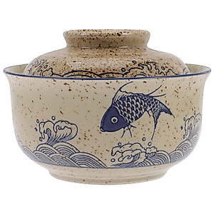 HANABASS Porcelain Pasta Bowls Ramen Bowl Japanese Noodle Bowls with Lid Large Ceramic Bowl with Lid and for Soup Rice Noodle and Porridge Microwave Oven Safety 6. 5inch Chinese Soup Bowl