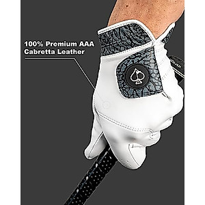 Pins & Aces - Ghost White Golf Glove Design - Premium AAA Cabretta Leather, Long-Lasting Durable Tour Glove for Men or Women - Premium Leather Golf Glove Left & Right Hand (Medium/Large, Left)