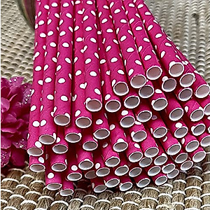 Paper Straws - Hot Pink White Polka Dot - Valentine's Day Birthday Party Supply - 7.75 Inches - Pack of 100 Outside the Box Papers Brand