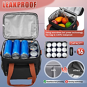 BECOJADDE Lunch Bag for Men and Women, Expandable Insulated Lunch Box Soft Cooler with Shoulder Strap for Work Travel Picnic (15L, Black+Brown)