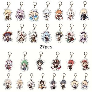 SUREHOME Genshin Impact Keychain set,29 Pack Acrylic Genshin Impact Figure Keychain Cute Feature Design Keyring Exquisite Anime Keychains Genshin Impact Merch Hu tao Ganyu Venti Childe Klee