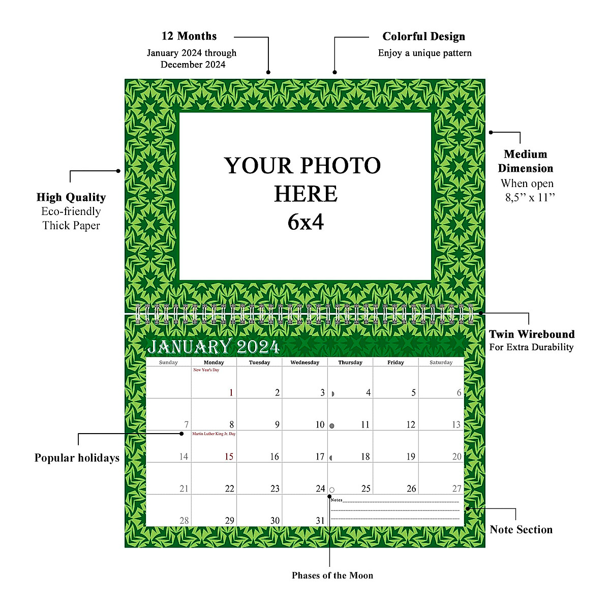 2024 Photo Frame Wall Spiral-bound Calendar (Add Your Own Photos) - 12 Months Desktop/Wall Calendar/Planner - (Edition #06)