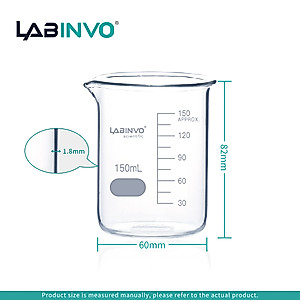 LABINVO Low Form Graduated Glass Beaker, 10pcs of Vol.150ml, 3.3 Borosilicate Glass Beaker Set, IN-BKL150