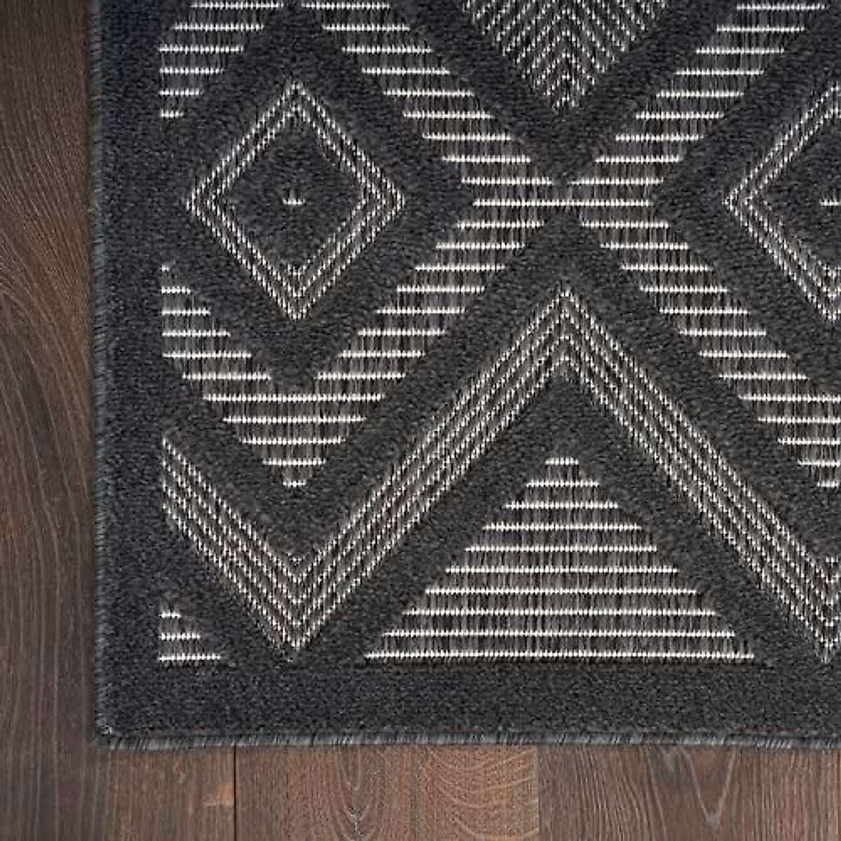 Nourison Versatile Indoor/Outdoor Charcoal/Black 7' x 10' Area-Rug, Easy-Cleaning, Non Shedding, Bed Room, Living Room, Dining Room, Kitchen (7x10)