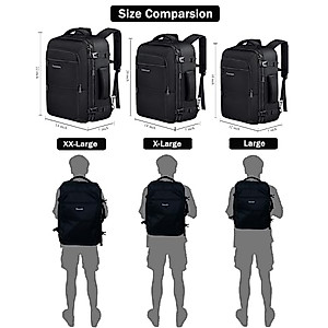 50L Travel Backpack, Large Carry on Backpack Expandable Flight Approved Water Resistant Luggage Suitcase Weekender Business Daypack Overnight Duffle Bag for Men travel，World Traveler Gift, Black