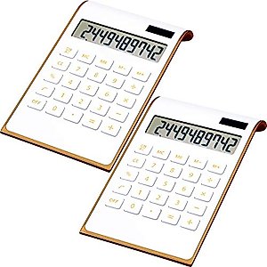 2 Pieces Office Home Calculator Slim Calculator Cute Calculator Solar Power Calculator Desk Calculator Tilted LCD Display for Business Office School Supplies, 10 Digits