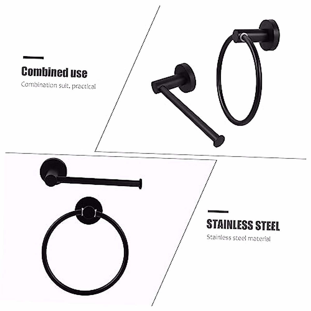 Uonlytech 6 pcs Hand Rack Towel Hanger and Cabinet with Hook Wall Paper Rod Wall-Mounted Rustic Supplies Black Holder Tissue Steel Toilet Practical Hardware Storage Dispenser