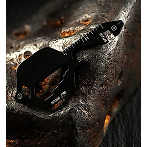 Keychain Multi-tools,Stainless Steel Pocket Tool Indoor Outdoor Multifunction Tool Lightweight EDC Gadget for Screwdriver, Wrench, Bottle Opener, Ruler, Spoke, Key Shaped Black