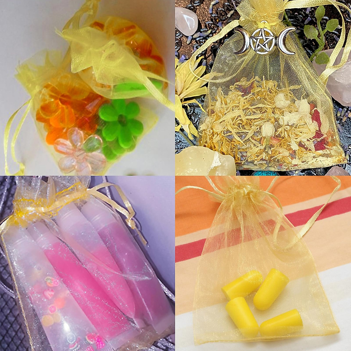 joycraft 50Pcs Organza Bags, 5"x7" Gift Favor Bags, Gold Breathable Tulle Bags with Drawstring, Sheer Mesh Pouch Drawstring Bags for Wedding Favor, Jewelry, Makeup, Candy