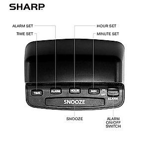 SHARP Digital Alarm Clock with Keyboard Style Controls, Battery Back-up, Easy to Use with Simple Operation, Black Case with Red LED Display