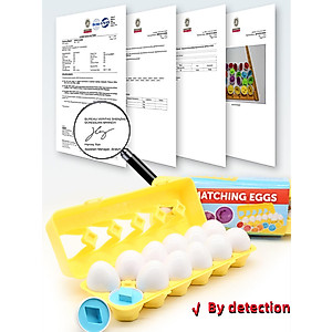 Matching Puzzle Eggs Learning Resources Toys, 12 Pack Toddlers Colour Shape Sorting Recognition Eggs Set, Preschool Fine Motor Skills Montessori Learning Puzzle Gift for 1 Year Boys Girls & Kids
