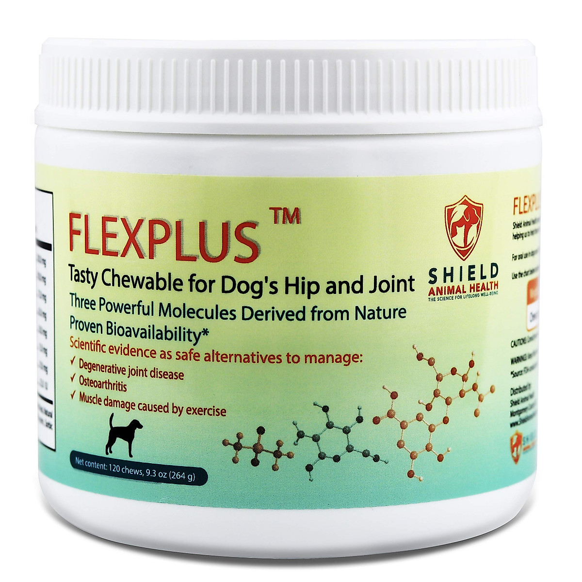 Sheild Animal Health FLEXPLUS for Dog's Hip & Joint. Relieve Pain and Inflammation from Arthritis, Joint Disease, and Muscle Damage. Pharmaceutical Grade.Clinically Proven Absorption.120 Chews. Chicken Flavor. Made in USA