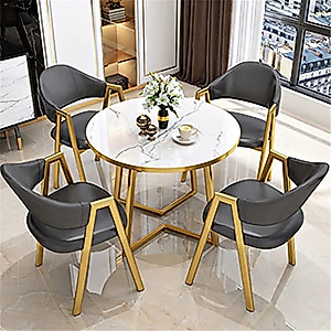 BAYCHEER Round Standard Laminated Faux Marble Dining Set with Gold Metallic Legs for Dining Furniture - 5 Piece Set Yellow 31.5" L x 31.5" W x 29.5" H