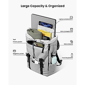 tomtoc Flap Laptop Backpack, Lightweight, Water-Resistant Casual Daypack, Durable Work-pack, Vintage Classic Rucksack for 13-16 Inch MacBook, perfect for Campus, Street, Large Capacity, 22L Gray