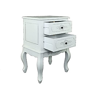 Benjara Mary 27 Inch Classic Wood Square Cabinet Table, 2 Drawers, Floral, White