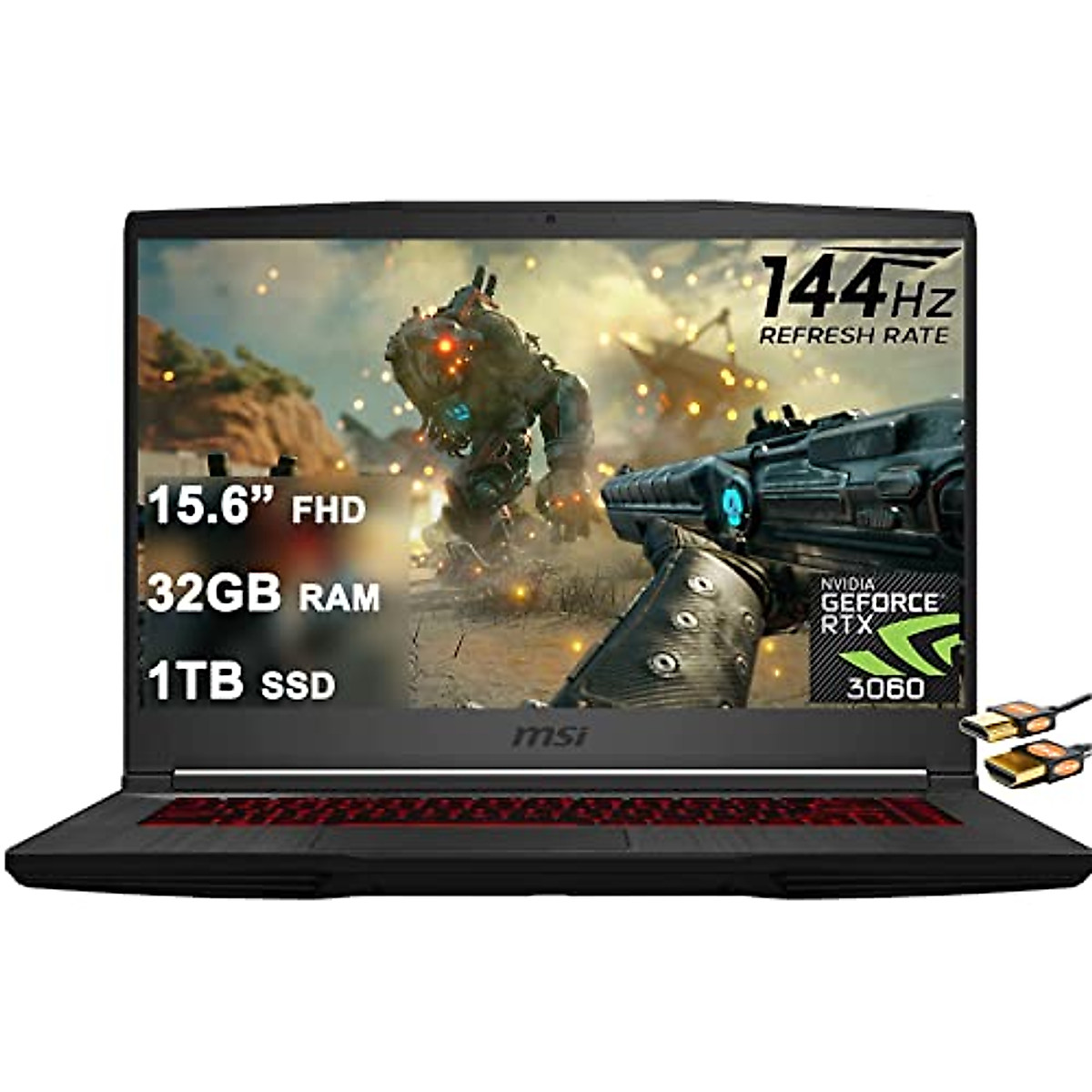 MSI GF65 Thin Gaming Laptop 15.6” FHD IPS 144Hz 10th Gen Intel Hexa-Core i5-10500H (Beats i7-9750H) 32GB RAM 1TB SSD GeForce RTX 3060 6GB Graphic Backlit Keyboard USB-C Win10 Black + HDMI Cable