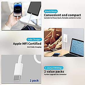[Apple MFi Certified] Short USB C to Lightning Cable (8Inch), 2Pack iPhone Charger Fast Charging Cable Power Delivery Data Syncing Cord for Apple iPhone 14/13/12/11Pro/XS/XR/8/7/iPad/Airpods/PowerBank
