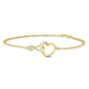 FANCIME Infinity Love Heart Bracelet 925 Sterling Silver Gold Plated Cubic Zirconia CZ Diamond Dainty Fine Jewelry Anniversary Birthday Christmas Gifts for Women Mom, Chain 6.7"+1.2"