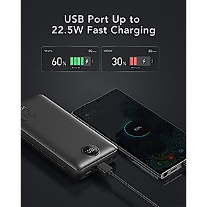 VRURC Portable Charger 20000mAh, Fast Charging Power Bank USB C,4 Output 2 Input Charging Bank Equipped with LED Display,Built-in Wall Plug and Cables,Cell Phone Replacement Battery,Black