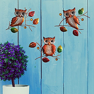 ORG Owl Trio Metal Wall Art Decoration For Harvest Thanksgiving Halloween, Owl Wall Plaque Sculpture Hanging for Garden,Patio,Living Room,Dining Room Bathroom , 3 Pack, ORANGE, 26*1.5*20 CM