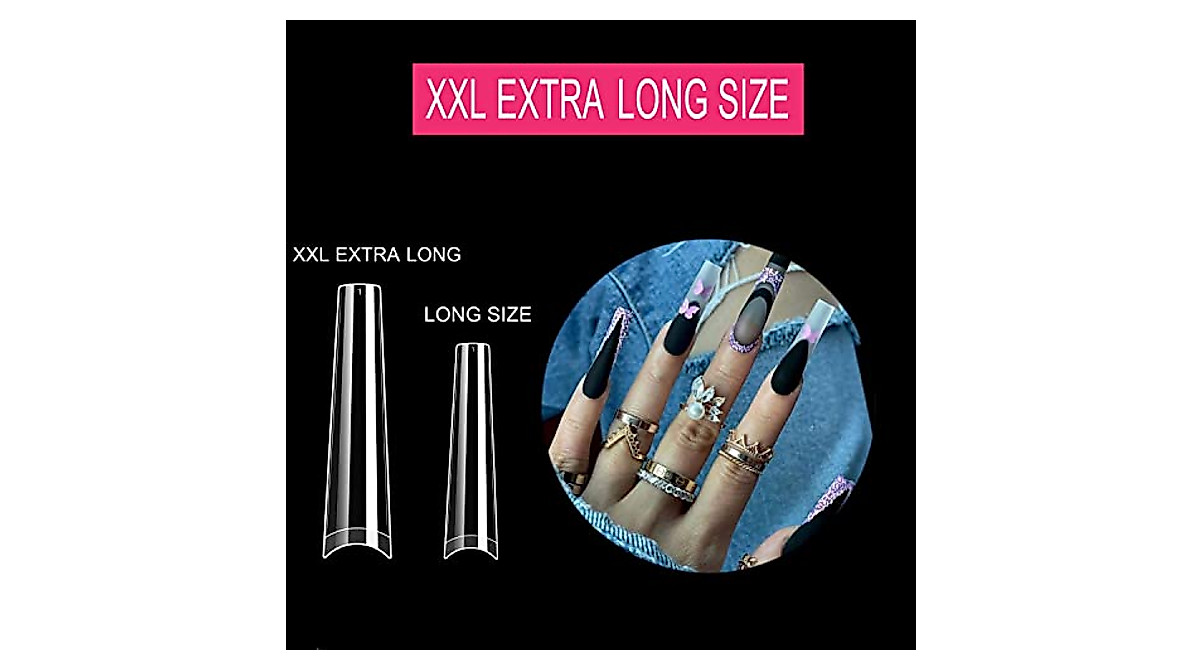 XXL No C Curve Coffin Nail Tips - Acrylic & DIY Nail Art Set