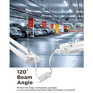Sunco 6 Pack Linkable LED Utility Shop Light, 4500 LM, 5000K Daylight, 4 FT, 48 Inch Integrated Fixture for Garage, 40W Equivalent 150W, Surface + Suspension Mount, White