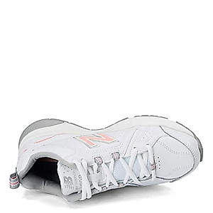 New Balance Women's 608 V5 Casual Comfort Cross Trainer, White/Pink, 7 Wide