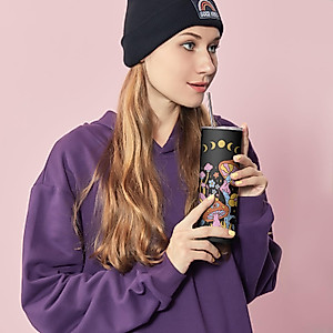thmasamwr Mushroom Skinny Tumbler With Straw and Lid, Stainless Steel 20oz Coffee Travel Mug, Cute Moon and Mushroom Cups for Mushroom Lovers Gifts for Women and Girls