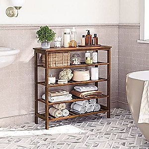 HOOBRO Shoe Rack, 5-Tier Shoe Rack for Entryway, 29.5" L x 11.8" W x 31.5" H, Holds 16-20 Pairs of Shoes, Multifunctional Bamboo Shoe Shelf Storage, Stable and Study, for Closet, Mocha MA70XJ01