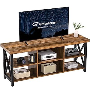 GreenForest TV Stand for TV up to 55 inches Entertainment Center with 6 Storage Cabinet for Living Room, 47 inch Television Stands Console Table, Walnut