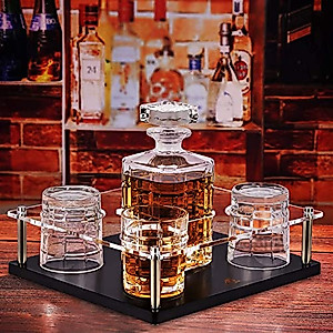 Whiskey Decanter Set With Glasses, Whiskey Glasses Set of 4 with Wooden Base,Crystal Wine Decanter for Men 750ML
