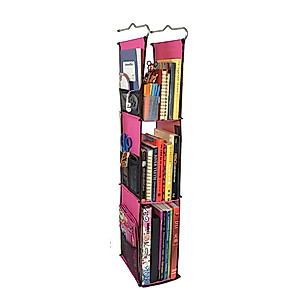 LockerWorks 3 Shelf Adjustable Hanging Locker Organizer, 20-38" Tall x 6" Wide x 9" Deep, Shelves 12"-14" Tall, Hangs from Shelf, Hooks or Rod to Create Storage Space. Fuchsia w/Black Trim